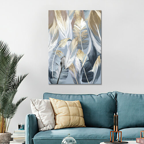 Интерьерная картина на холсте на стену/постер/ Бледно-золотистые перья 20х30