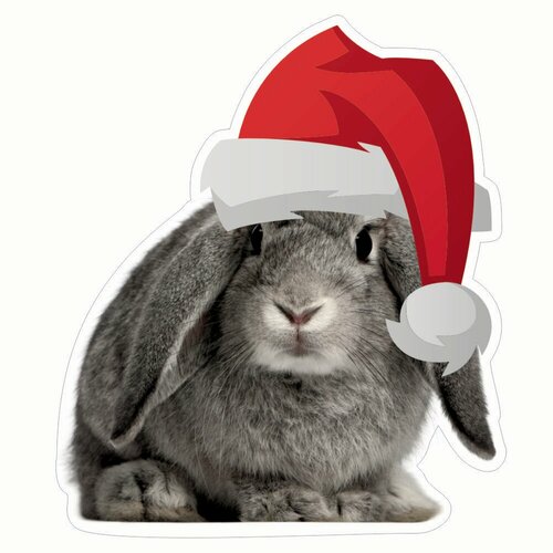 Наклейка "Кролик (заяц) в новогодней шапке", 100х100 мм, вид 5, Арт рэйсинг