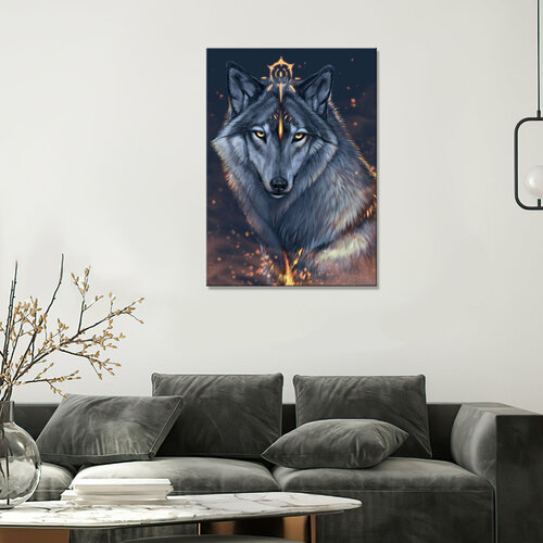 Интерьерная картина на холсте - Серый пылающий волк 50х70