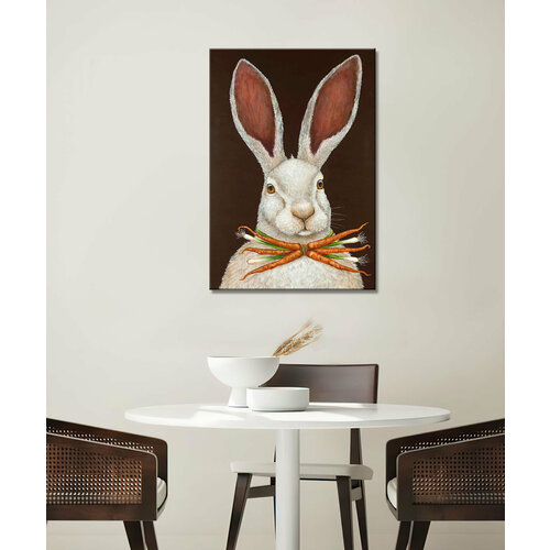 Картина - Заяц, зайцы, зайчонок, зайка, ушастый заяц, пушистый заяц, заяц портрет, заяц рисунок, заяц арт (1) 50х70