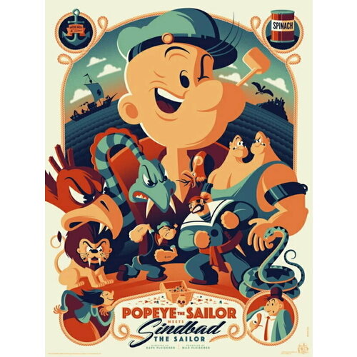 Плакат, постер на холсте Popeye The Saylor/Моряк Попай/комиксы/мультфильмы. Размер 60 х 84 см