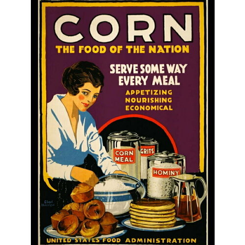 Плакат, постер на бумаге Corn: The Food of the Nation/Кукуруза/винтажный/ретро. Размер 21 х 30 см