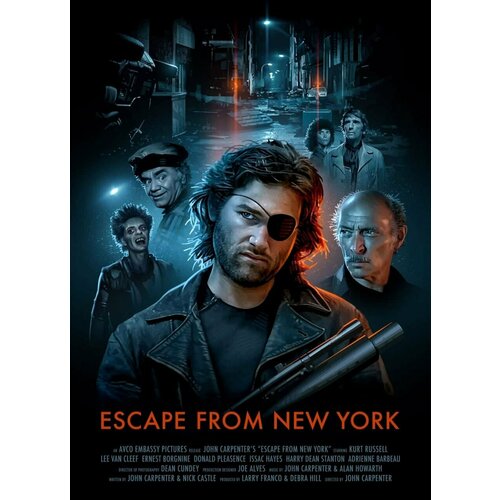 Плакат, постер на бумаге Побег из Нью-Йорка (Escape from New York, 1981г). Размер 21 х 30 см