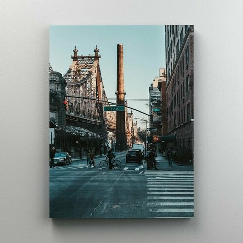 Интерьерная картина на холсте "Мост Куинсборо - район Лонг-Айленд-Сити и Манхэттен в Нью-Йорке" размер 22x30 см