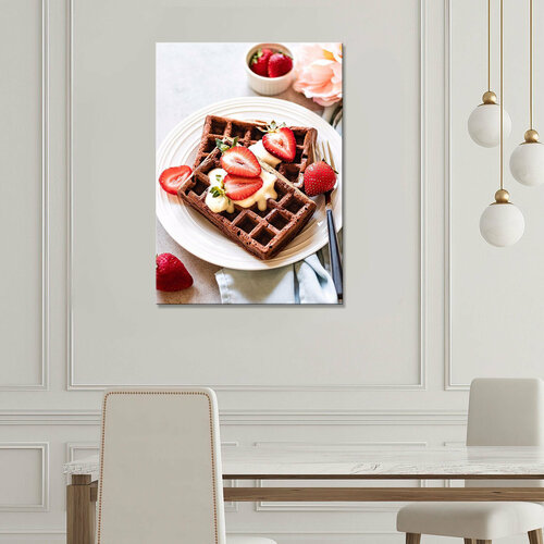 Картина/Картина на холсте для интерьера/Картина на стену/Картина для кухни/ - Вафли и свежая клубника 40х60