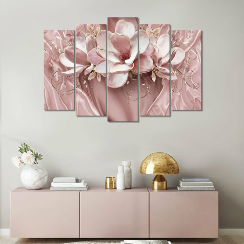 Модульная картина/Модульная картина на холсте/Модульная картина в подарок/ нежно розовые цветы/soft pink flowers 150х100