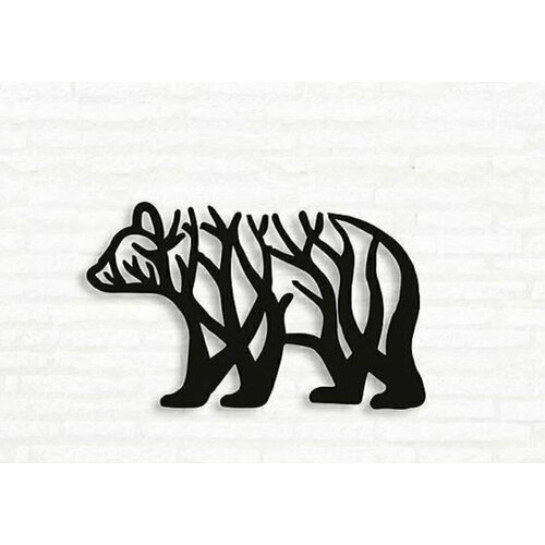 Панно 60х40 см "Медведь Ветви" декоративное настенное чёрное, декор на стену, картина