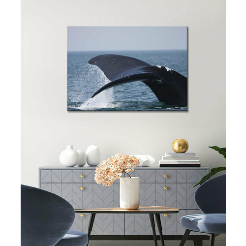Картина - кит, синий кит, кит в океане, огромный кит, кит в воде (6) 50х70