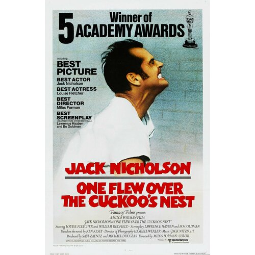 Плакат, постер на холсте Пролетая над гнездом кукушки (One Flew Over the Cuckoos Nest, 1975). Размер 30 х 42 см