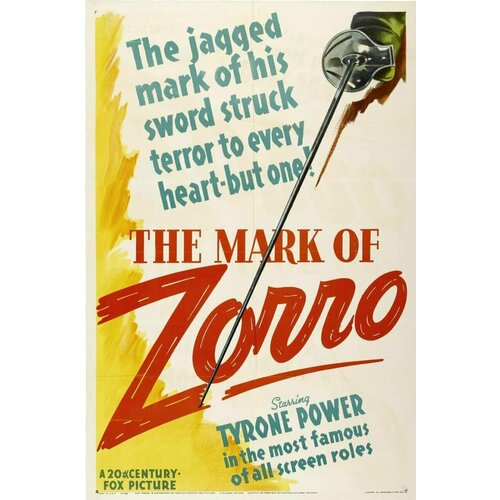 Плакат, постер на бумаге Знак Зорро (The Mark of Zorro, 1940г). Размер 21 на 30 см
