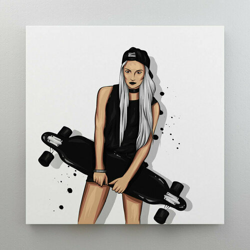 Интерьерная картина на холсте "Иллюстрация - девушка со скейтом" размер 25x25 см