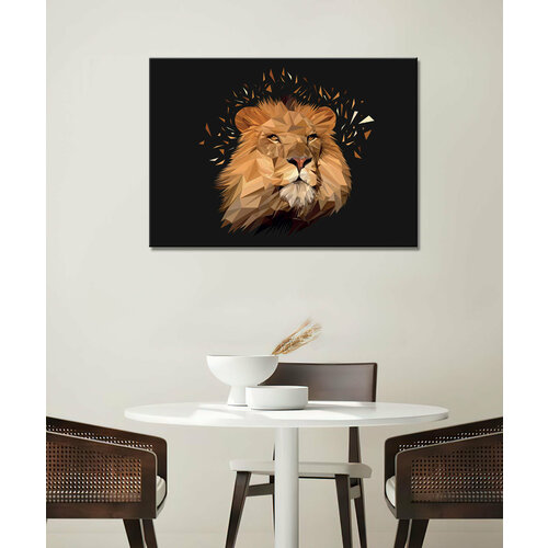 Картина - Лев, лев арт, лев царь зверей, голова льва, лев полигональный (9) 40х60