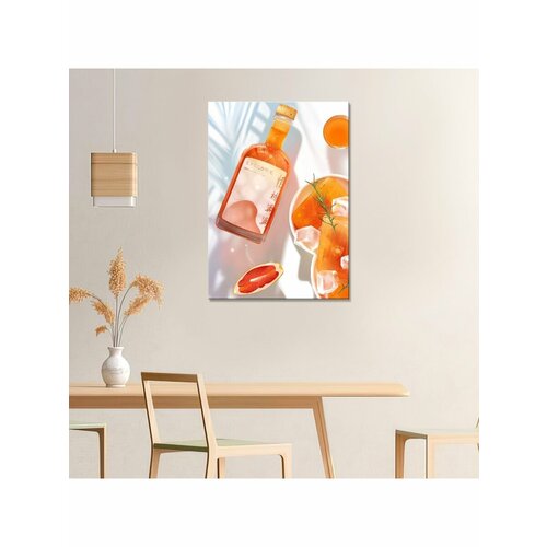 Картина на холсте с подрамником японское вино рисунок акварелью 50Х70