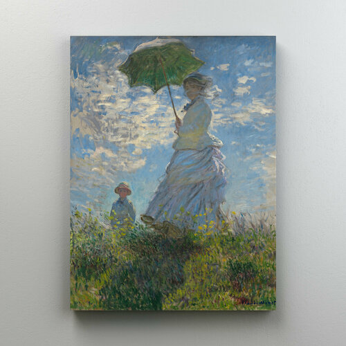 Интерьерная картина на холсте, репродукция "Прогулка. Дама с зонтиком - Клод Моне" размер 30x40 см