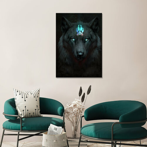 Интерьерная картина на холсте - Волк с синей меткой лапа 20х30
