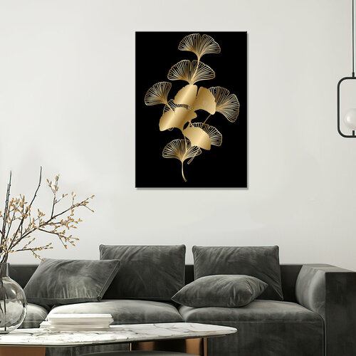 Интерьерная картина на холсте - Золотые узоры на черном фоне картинка для декора 60х80