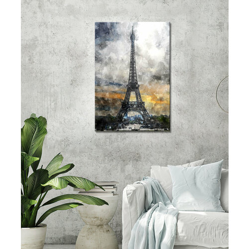 Картина/Картина на холсте для интерьера/Картина на стену/Картина для кухни/ - эйфелева башня красками 50х70