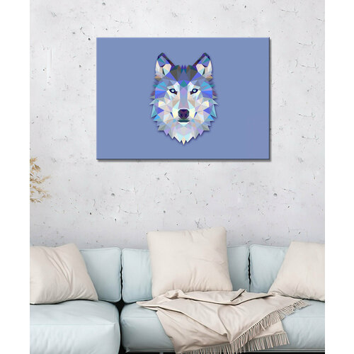 Картина - волк, волк арт, волк минимализм, синий волк 50х70