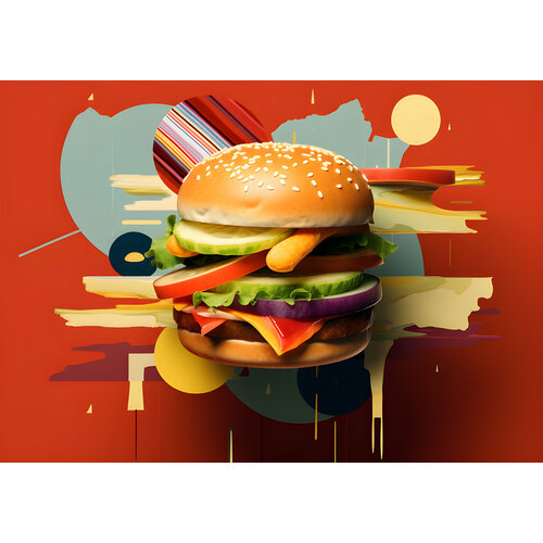 Постер - "Бургер в стиле абстракционизм"на фотобумаге / А3 / в тубусе без рамы