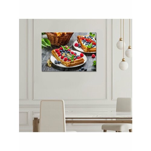 Картина на холсте с подрамником Красивая композиция с вафлями и ягодами 30х40