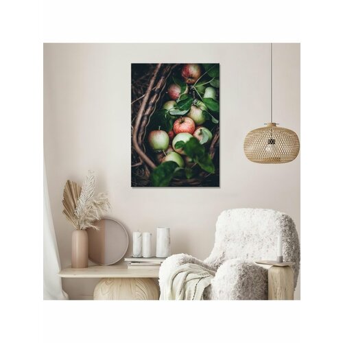 Картина на холсте с подрамником Лукошко с яблоками 60х80
