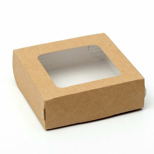 Коробка складная, с окном, крафтовая, 11,5 х 11,5 х 4 см (комплект из 80 шт)