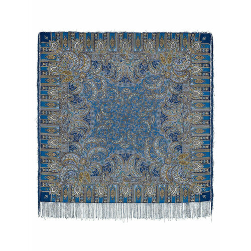 Платок Павловопосадская платочная мануфактура,125х125 см, коричневый, синий