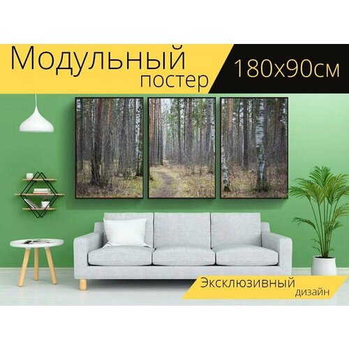 Модульный постер "Лес, парк, прогулка" 180 x 90 см. для интерьера