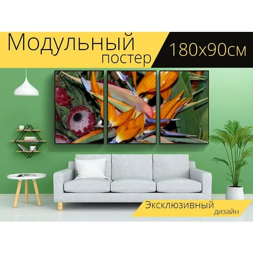 Модульный постер "Цветок, завод, цветочная композиция" 180 x 90 см. для интерьера