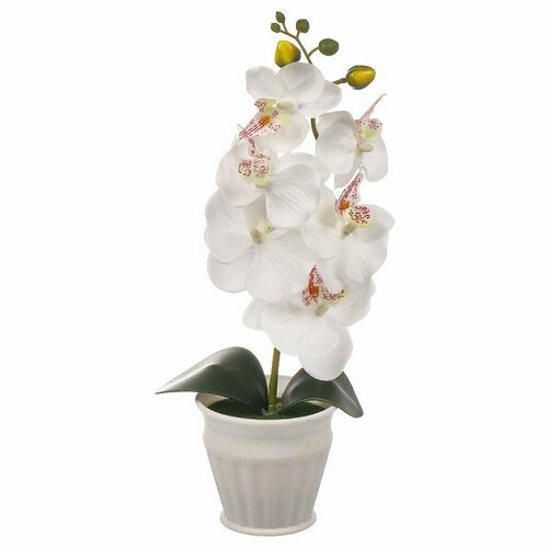 Цветок искусственный декоративный Орхидея в кашпо, 32 см, белый, Y4-7934
