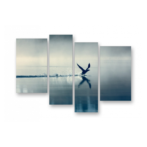 Модульная картина на стекле | Diva Kartina | Природа. Птица над озером | 140X100 см