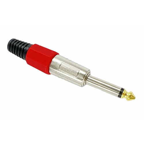 Разъем аудио Jack 6.35 мм штекер моно металл цанга на кабель, красный( 1 штука)