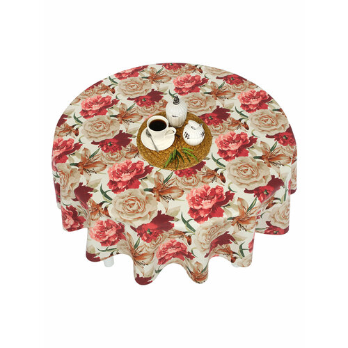 Скатерть на стол круглая водоотталкивающая Maifon Розы и Лилии 160см