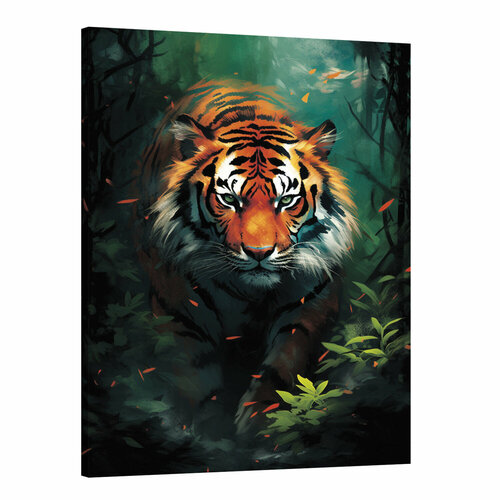 Интерьерная картина 50х70 "Тигр в зеленом мире"