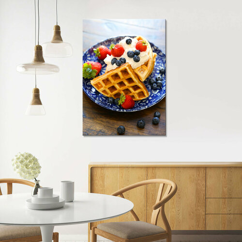 Картина/Картина на холсте для интерьера/Картина на стену/Картина для кухни/ - Вафли с ягодами на красивой тарелке 60х80