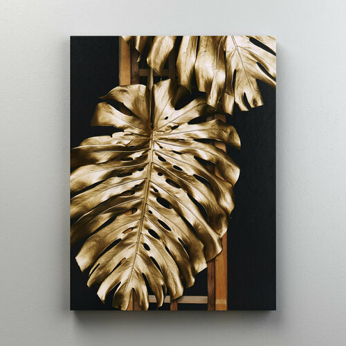 Интерьерная картина на холсте "Золотые листья монстеры" растения, размер 22x30 см