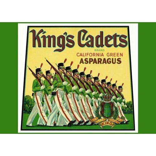 Плакат, постер на бумаге иностранный Kings Cadets brand. California green Asparagus. Размер 21 х 30 см