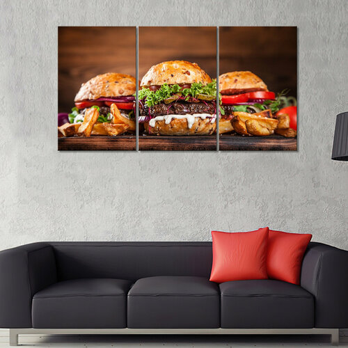 Модульная картина на холсте/Juicy burgers/Сочные бургеры 90х50