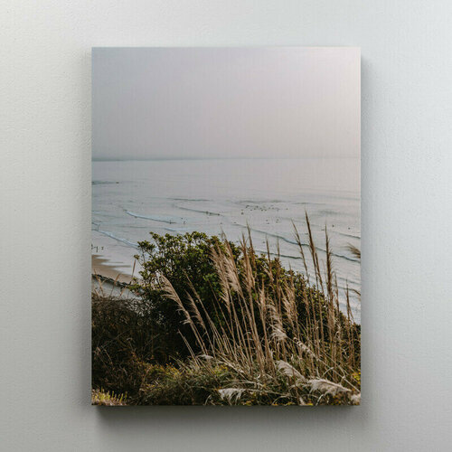 Интерьерная картина на холсте "Пейзаж травянистый пляж у моря" размер 22x30 см