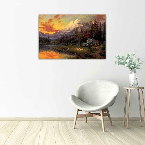 Картина на холсте 60x90 Альянс Лес "Томас Кинкейд закат в горах" на подрамнике / интерьер/ декор