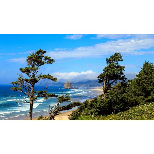 Картина на холсте 60x110 Альянс Лес "США прибой Oregon пляж" на подрамнике / интерьер/ декор