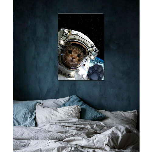 Картина на холсте для интерьера на стену - Котик космонавт 40х60