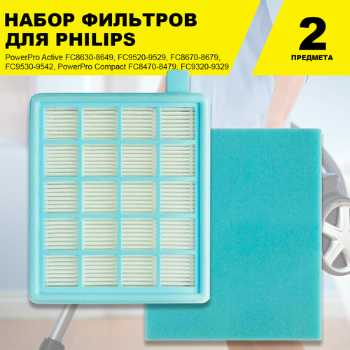 Набор фильтров для пылесосов Philips PowerPro Active FC8630-8649, FC9520-9529, FC8670-8679, FC9530-9542; PowerPro Compact FC8470-8479, FC9320-9329