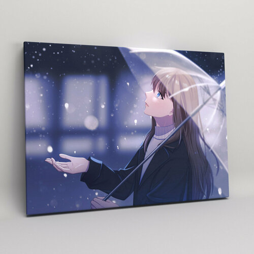 Картина на холсте (интерьерный постер) "Дождь в Токио" аниме, с деревянным подрамником, размер 40x30 см