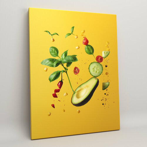 Картина на холсте (интерьерный постер) "Авокадо - салат" для кухни, кафе и ресторанов, с деревянным подрамником, размер 45x60 см
