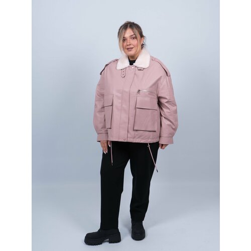 Кожаная куртка BTN button, размер 52, розовый