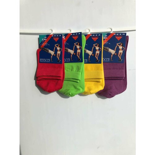 Носки ГРАНД, 4 пары, размер 40-45, зеленый, фиолетовый, желтый, красный