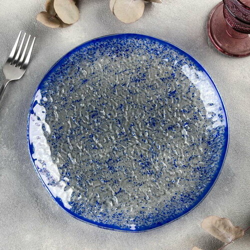 Тарелка стеклянная обеденная "Голубой бриллиант", d=24.5 см, цвет синий