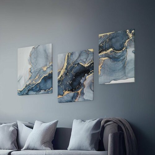 Картины для интерьера "Флюиды", картины на холсте с подрамниками 60х40см, 3 шт.
