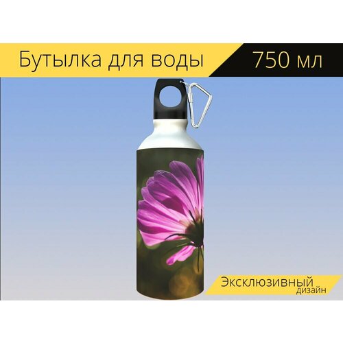 Бутылка фляга для воды "Цветок, боке, блум" 750 мл. с карабином и принтом